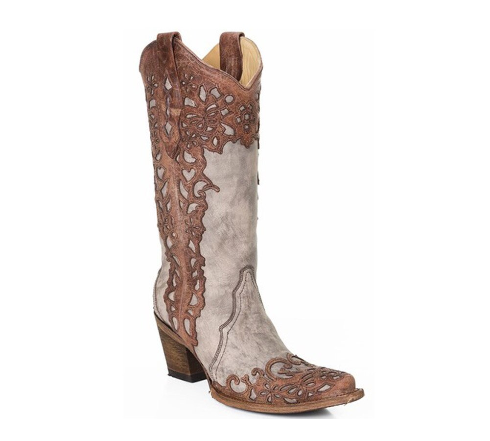 Corral Women’s A2665 Laser Overlay Western Boot Sand/Cognac | SoleConnect
